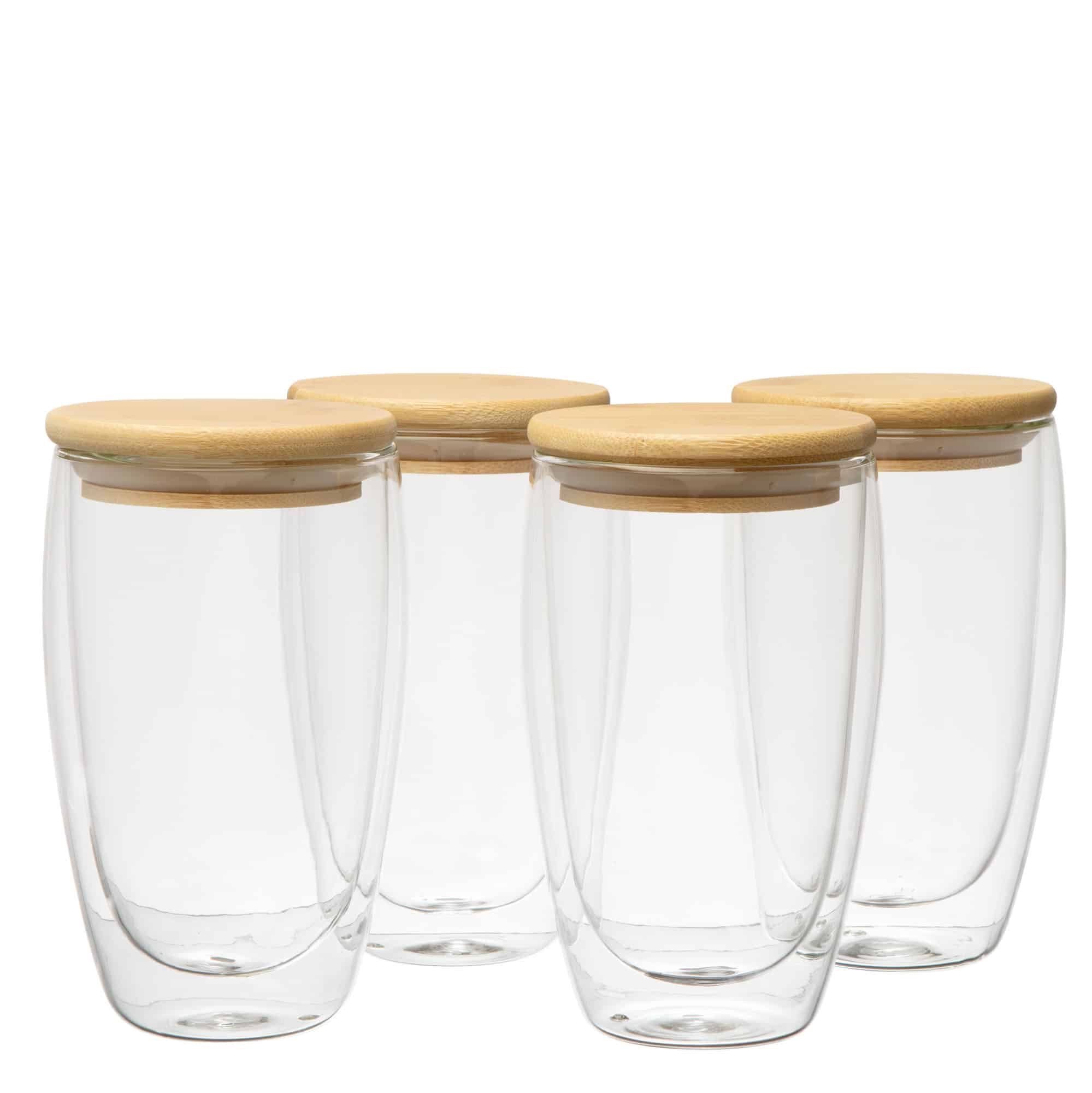 Double Walled Glass with Bamboo Lid - 450ml set of 4 • Microgarden